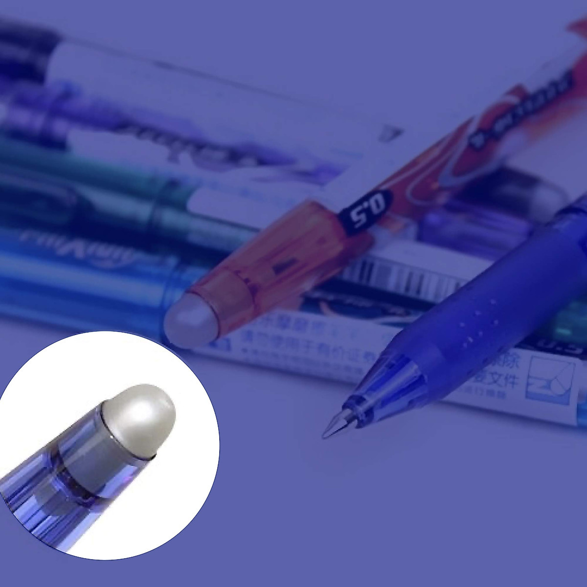 Pilot frixion erasable pens 0.5mm Gel Ink Ballpoint Pens Fine Point Black, Red, Blue ink Pack of 3 with DAVINCIPEN Acrylic Pen Holder