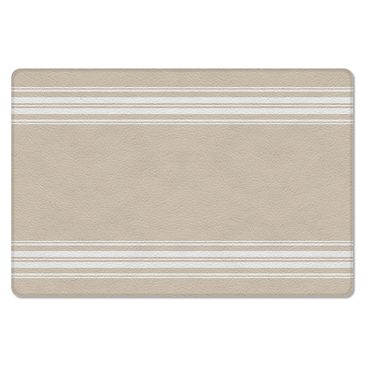 Country Rustic Stripes Antifatigue Kitchen Bath Door Mat Cushioned Runner Rug,Washable Welcome Floor Sink Mat,Khaki White Geometric Line Luxurious Art Waterproof Comfort Standing Doormat,24"x36"