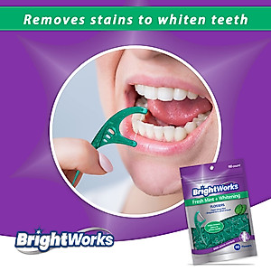 270 Piece BrightWorks Fresh Mint + Whitening Dental Flossers, with Super-Strong Floss for Adults, with Mint-Flavored Floss and Micro-Crystals, 90 Count (Pack of 3)