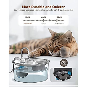 KOOGMOON Cat Water Fountain Stainless Steel, 108oz/3.2L Automatic Cat Fountain, Multi-Filtration, Easy to Clean, Ultra Silent Dog Water Dispenser for Cats, Dogs and Other Pets