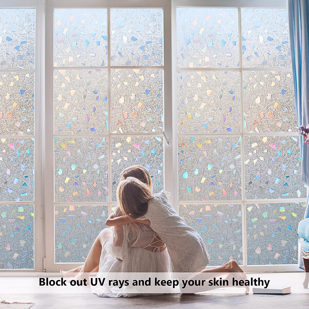 NINETREX Window Privacy Film,Stained Glass Window Film,Decorative 3D Vinyl Cling Window Decals, Static Cling Window Sticker Non-Adhesive for Home,Colorful Gravel,17.5 x 78.7Inches