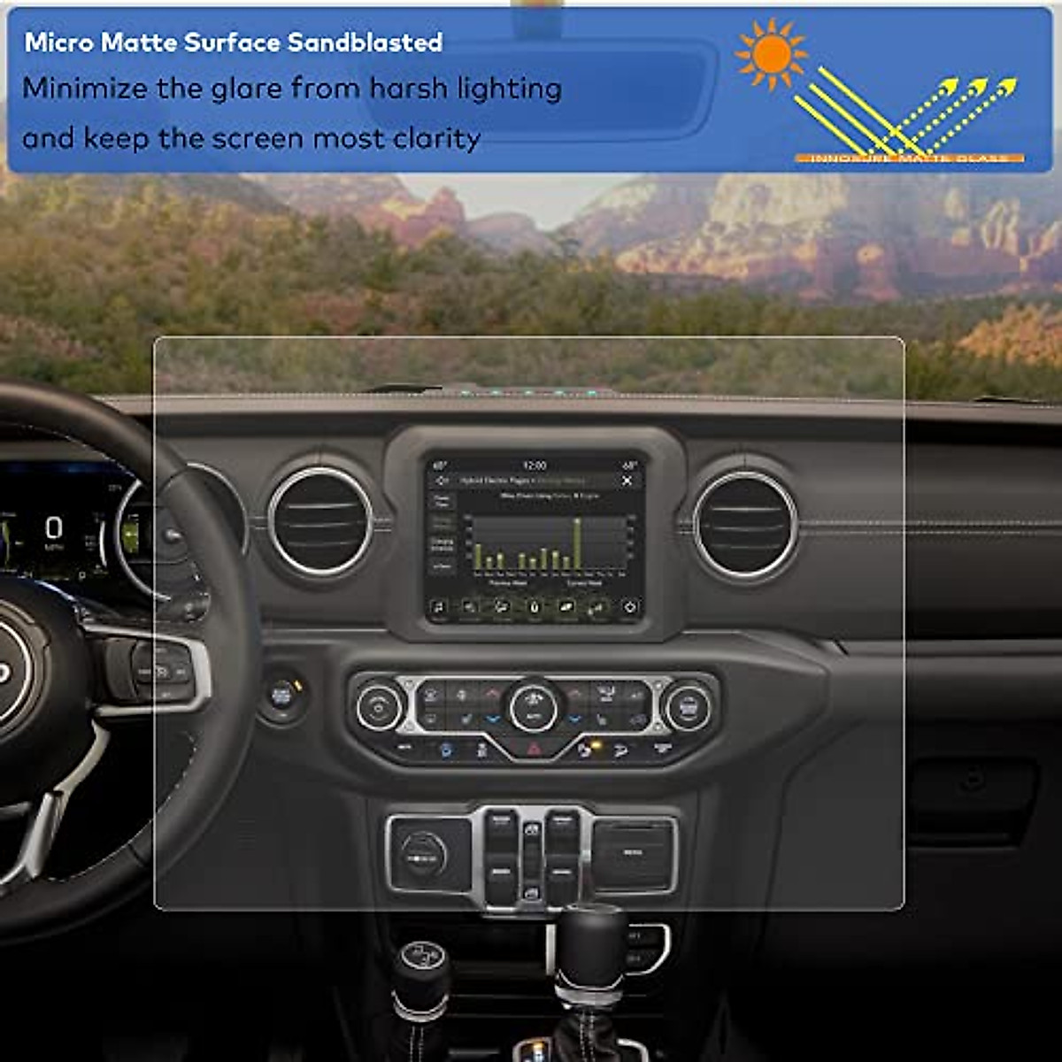 INNOSURE Tempered Glass screen Protector Designed for Jeep Wrangler (2018-2023), Gladiator (2020-2023), Dodge Charger(2018-2023) 8.4" Dashboard Touchscreen Anti Glare (Matte)