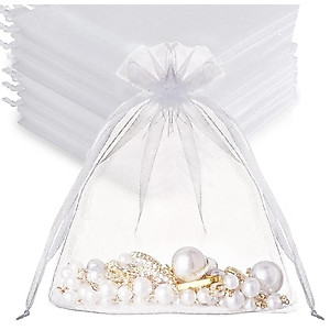 100PCS 4x4.72 inches Sheer Organza Bags, White Wedding Favor Bags with Drawstring, Jewelry Gift Bags for Party, Jewelry, Festival, Makeup Organza Favor Bags,net gift bags,Drawstring Goody bags (White)