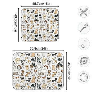 xigua Dog Dish Drying Mat for Kitchen Counter,Texture Ultra Absorbent Reversible Microfiber Dishes Drying Rack Pad Heat-resistant Mats 16x18in