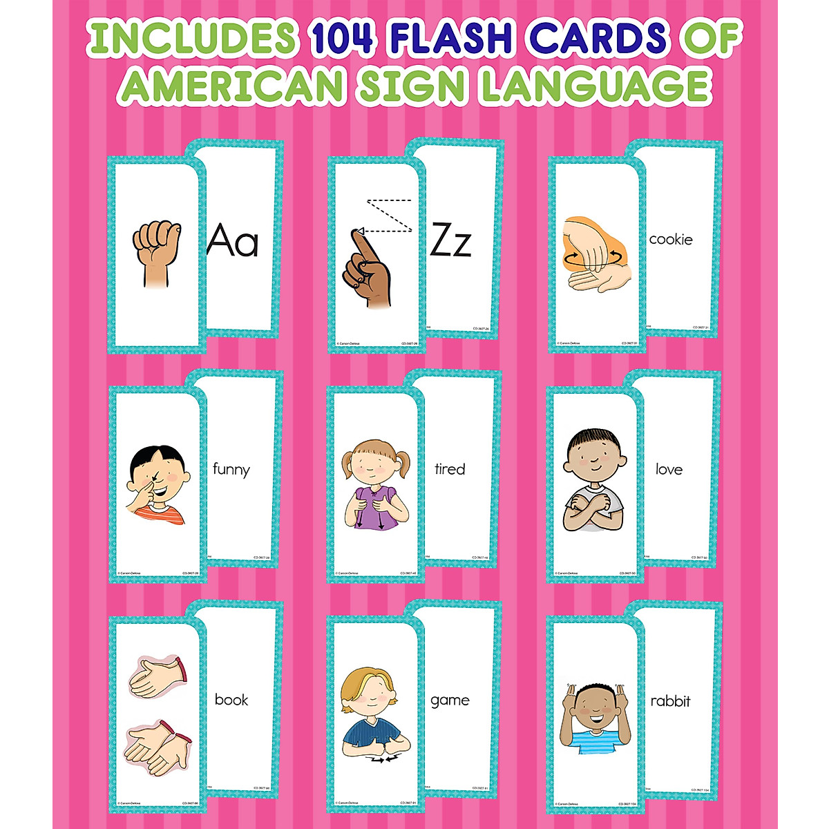 Carson Dellosa 104 American Sign Language Flash Cards for Kids, 122 ASL Signs Flashcards for Beginners and Toddlers Ages 4 and Up With Signing Illustrations