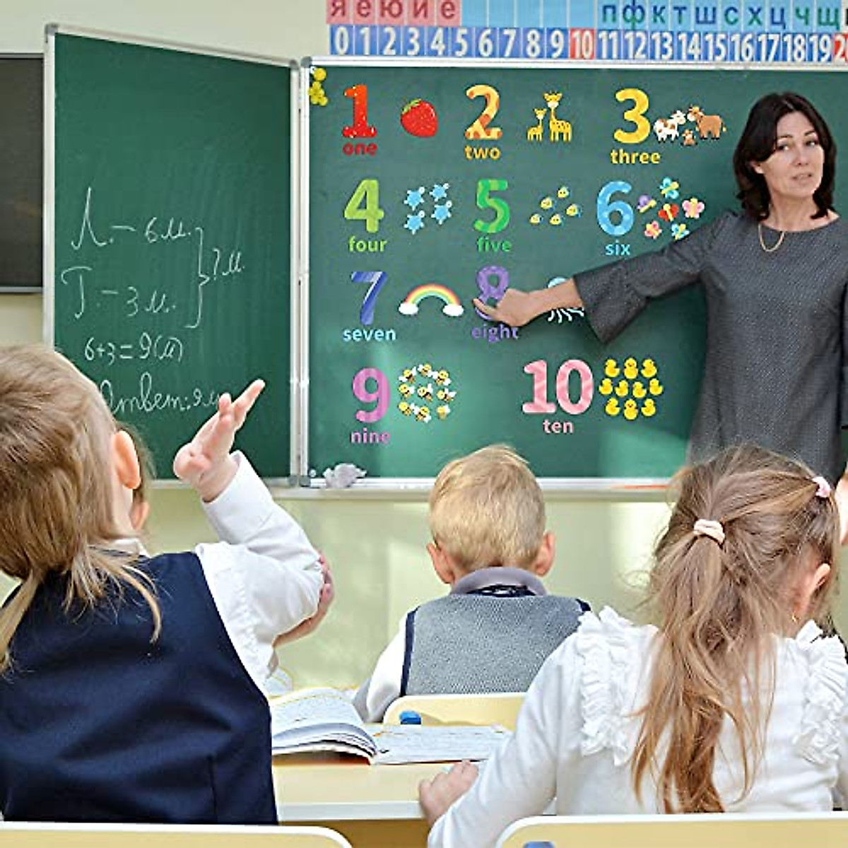 Large Number Wall Decals Stickers Educational Learning Wall Sticker Animal Arabic Numbers 1-10 Vinyl Counting Decals Peel and Stick Removable for Children Kids Toddlers Classroom Playroom Daycare