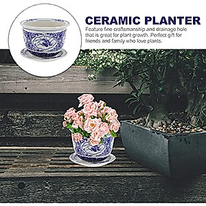 Yardwe Blue and White Planter Ceramic Planter Ceramic Flower Pots with Drainage Hole Plant Pots with Saucer Tray Plants Container for Bonsai Plants Flower Aloe Small Succulent Pots