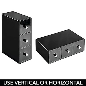 mDesign Plastic Kitchen Pantry Stackable Storage Organizer Container Station, 3 Drawers for Cabinet, Countertop, Holds Coffee, Tea, Sugar Packets, Creamers, Lumiere Collection, 2 Pack - Black/Clear