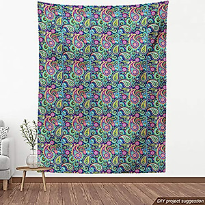 Ambesonne Paisley Fabric by The Yard, Ornate Traditional Teardrop Elements Details in Bohemian Design Print, Decorative Fabric for Upholstery and Home Accents, 2 Yards, Pink Blue