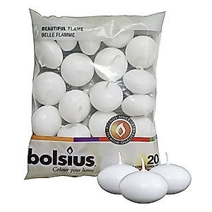 Bolsius White Floating Candles 1.75 Inch – 20 Pack Candle Set – 5+ Hours Burn Time – Premium European Quality – Smokeless & Dripless Smooth Flame – 100% Cotton Wick – Beach, Wedding, & Party Accessory