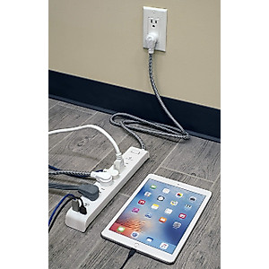 Westinghouse 96021 Strip 6-Outlet 2-USB 900 Joule Surge Protector with Fabric Braided Tangle Free Cord, White