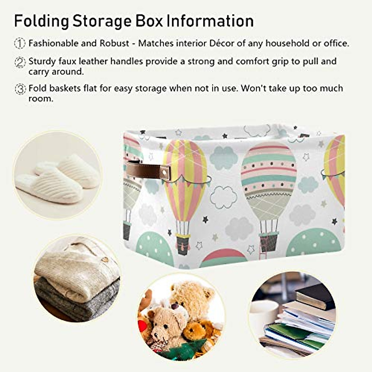 susiyo Large Foldable Storage Bin Hot Air Balloon Flying Fabric Storage Baskets Collapsible Decorative Baskets Organizing Basket Bin with PU Handles for Shelves Home Closet Bedroom Living Room-2Pack