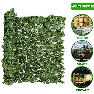 kdgarden 99"x39" Artificial Hedge Panels Faux Ivy Fence Leaf and Vine Privacy Screen UV-Protected Decorative Trellis Wall Screen for Outdoor Garden and Yard Decoration, Dark Green