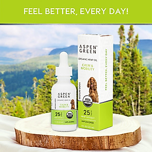 Aspen Green USDA Certified Organic Hemp Oil for Dogs & Cats - Helps with Calming and Mobility - Dog Hemp Oil Drops May Support Occasional Dog & Cat Anxiety Relief (Unflavored, for Medium Pets)