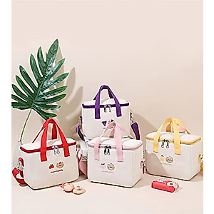 LaurelTree Aesthetic Kawaii Cute Lunch Bag Box with Straps Insulated Waterproof Durable for Women Girls Kids Office School (Pink)