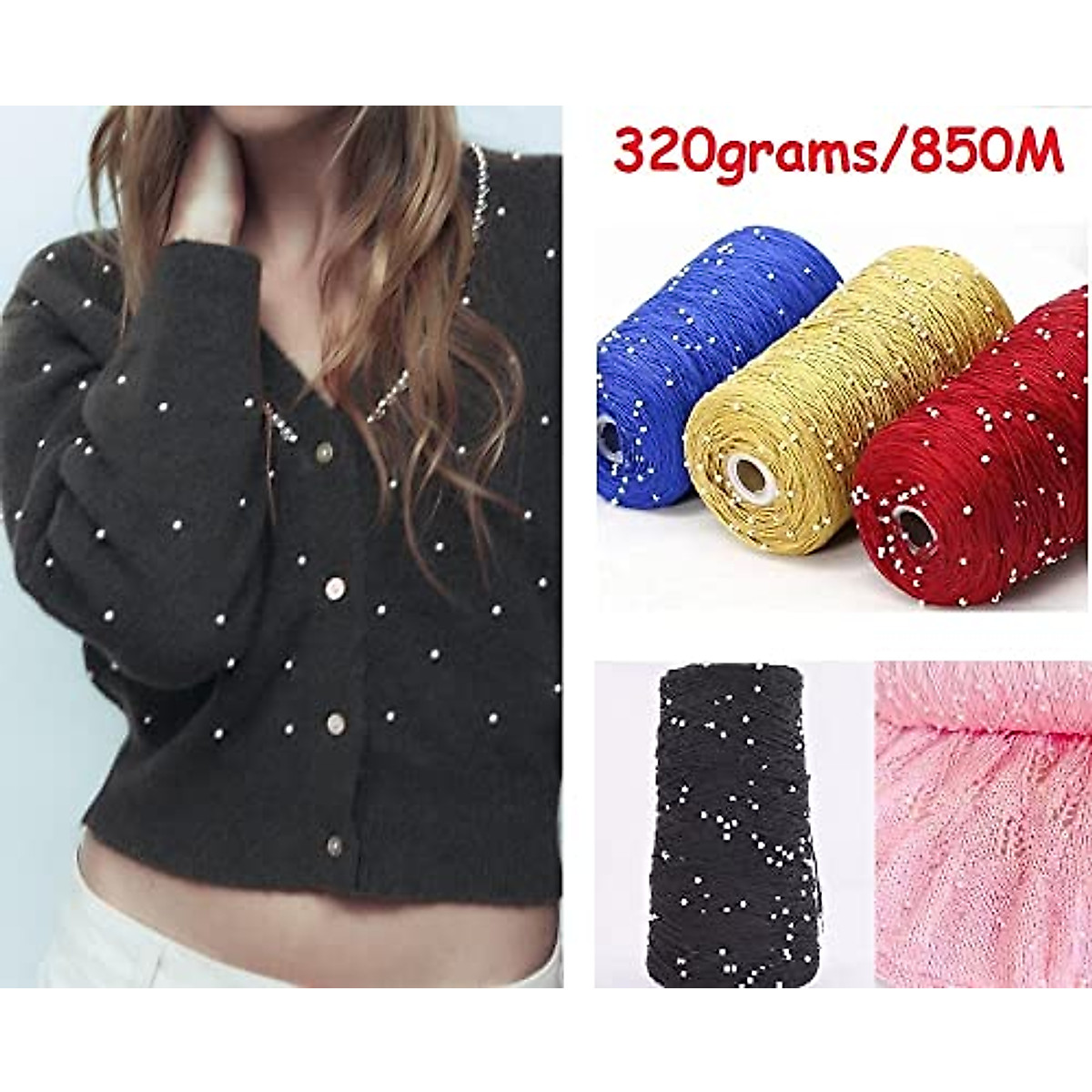 330g/Ball Cotton+ Pearl Bead Yarn for Knitting Wool Thread Crochet Sweaters Scarf Hat Crafts DIY Weaving Lines (Color : 25)