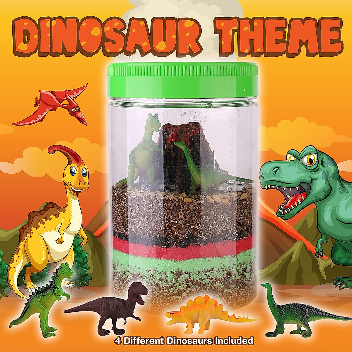 Motiveplay Light Up Dinosaur Terrarium Kit for Kids - Kids Toys, Best Kids Birthday Gift with Dinosaur Toys, Arts & Crafts, Night Light Growing Garden for Age 3, 4, 5, 6, 7, 8-12 Year Old