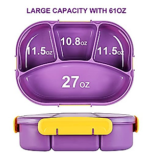 PARACITY Bento Box for Adults, Leak-Proof Bento Lunch Box 61OZ, Large Capacity Lunch Container with 4 Compartments& Utensiles, Leak-Proof, Microwave/Dishwasher/Freezer Safe, BPA-Free(Purple)