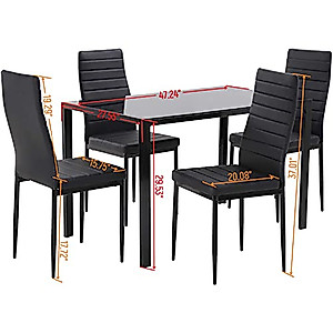 5-Piece Kitchen Table Set, Dining Table Set for 4 Dining Room Table Set for Small Spaces Modern Dinner Table Set with 4 Faux Leather Metal Frame Chairs