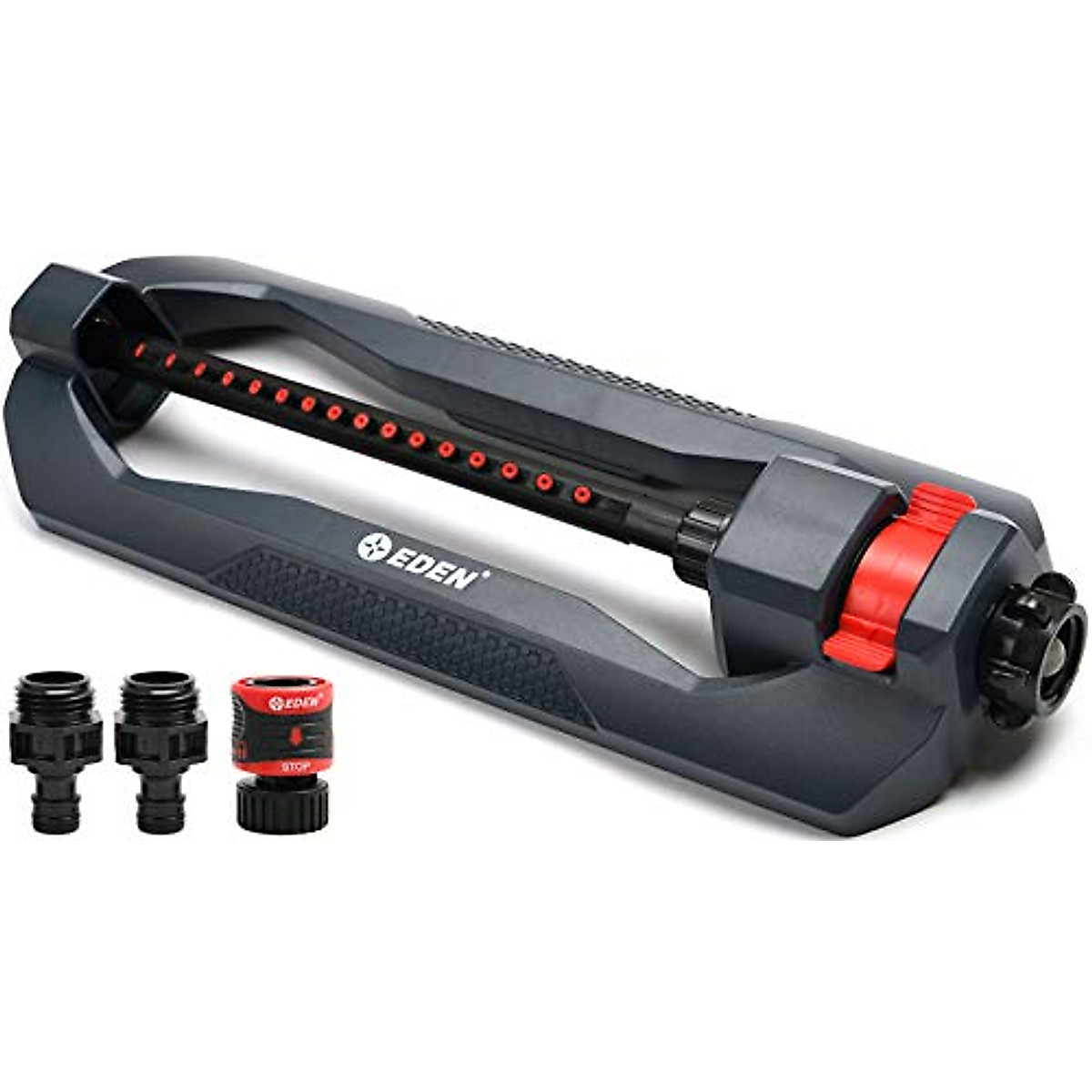 Eden 94113 Lawn & Garden Essential Oscillating Water Sprinkler For Yard W/Quick Connect Starter Set, 16 Nozzles, Covers up to 3,600 sq. ft, Heavy Weight Base