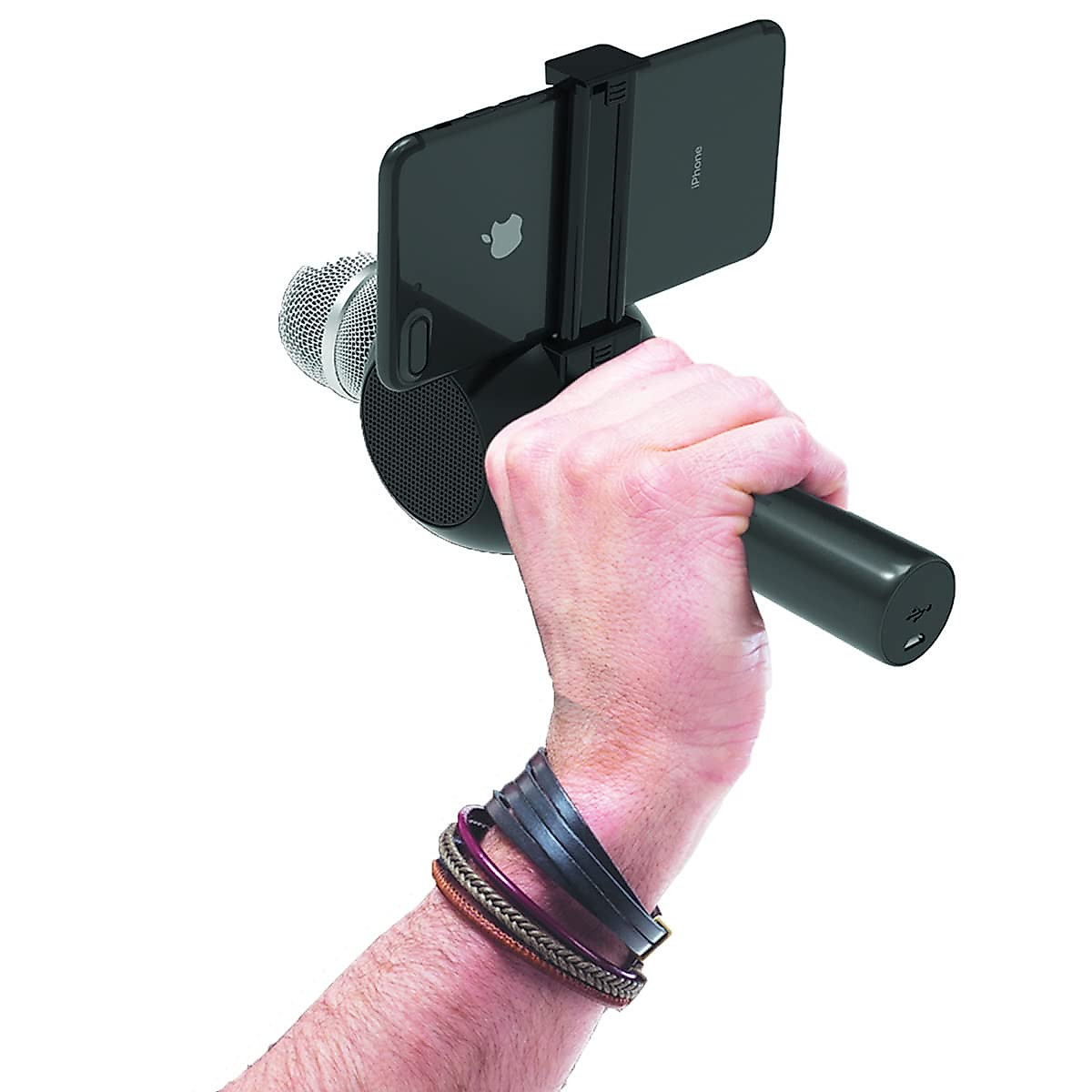 Tzumi Rock Solo Bluetooth Karaoke Microphone and Speaker with Retractable Smartphone Holder - Compatible with Most Karaoke Apps