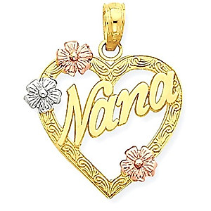 IceCarats 14K Tri Color Gold Grandma Heart Love Flowers Necklace Nana Charm Grandmother Pendant 24mm x 17mm Only