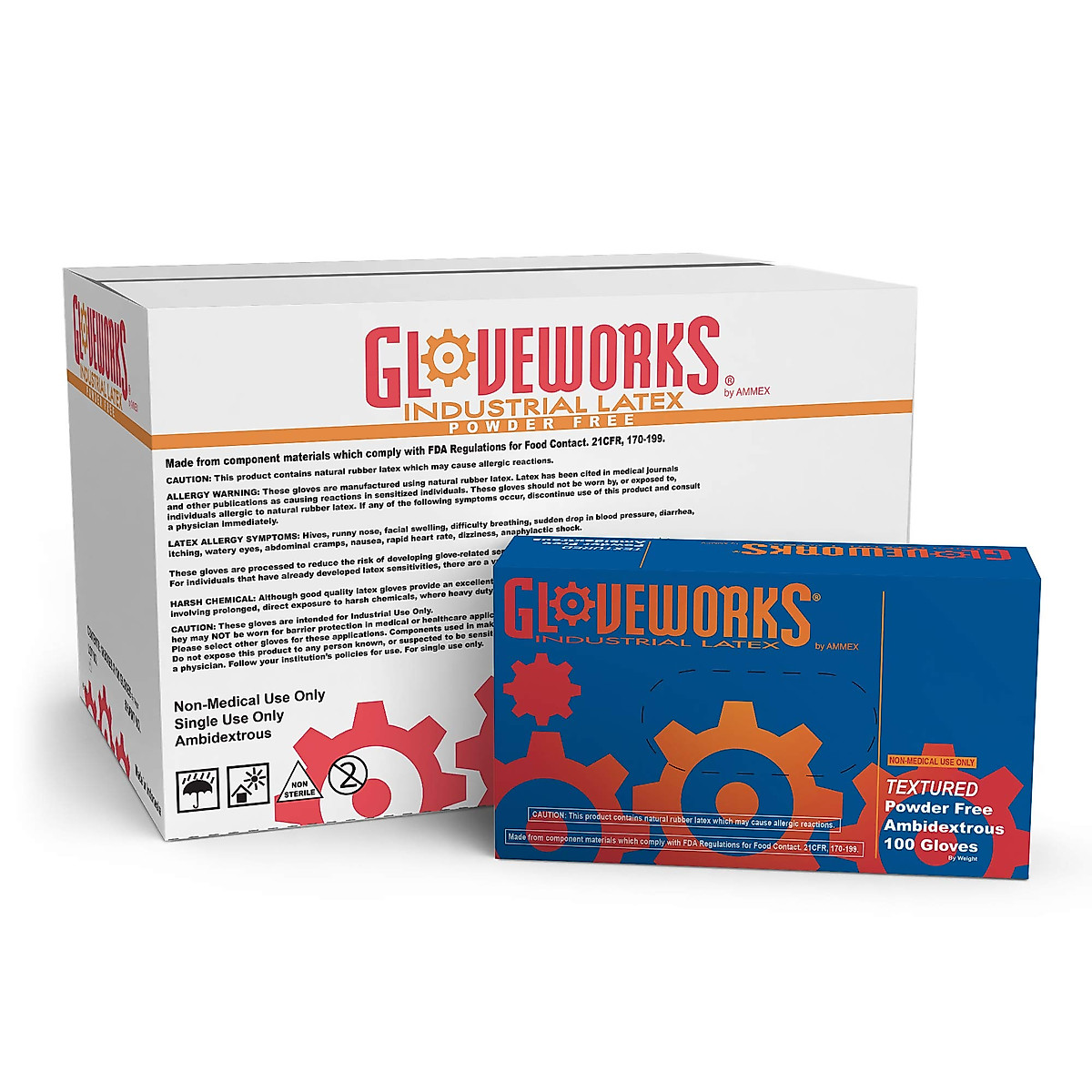 GLOVEWORKS Industrial Ivory Latex Gloves, Case of 1000, 4 Mil, Size Medium, Powder Free, Textured, Disposable, TLF44100