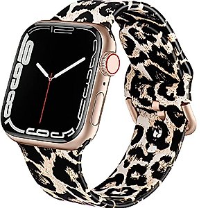 ACESTAR Double Sided Band Compatible with Apple Watch Band 38mm 40mm 41mm, Cute Floral Cheetah Soft Silicone Replacement with Classic Rose Golden Clasp for iWatch Series 8 7 6 5 4 3 2 1 SE, Leopard