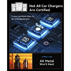 MRGLAS 90W USB C Car Charger Fast Charging, [PD45W & QC45W][Extra 3.3ft Type C Cable][Flush Fit][All Metal], Cigarette Lighter USB Charger for iPhone15 Pro Max Samsung S24 S23 Ultra Pixel 7/7Pro