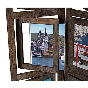 Proman Products Oscar II Scenic 4 Panel Folding Screen Room Divider FS36773 with 16 Picture Frames Display 32 Pictures, Paulownia Wood, Smoked Brown Finish, 54" W x 1" D x 67" H (Max Extends)