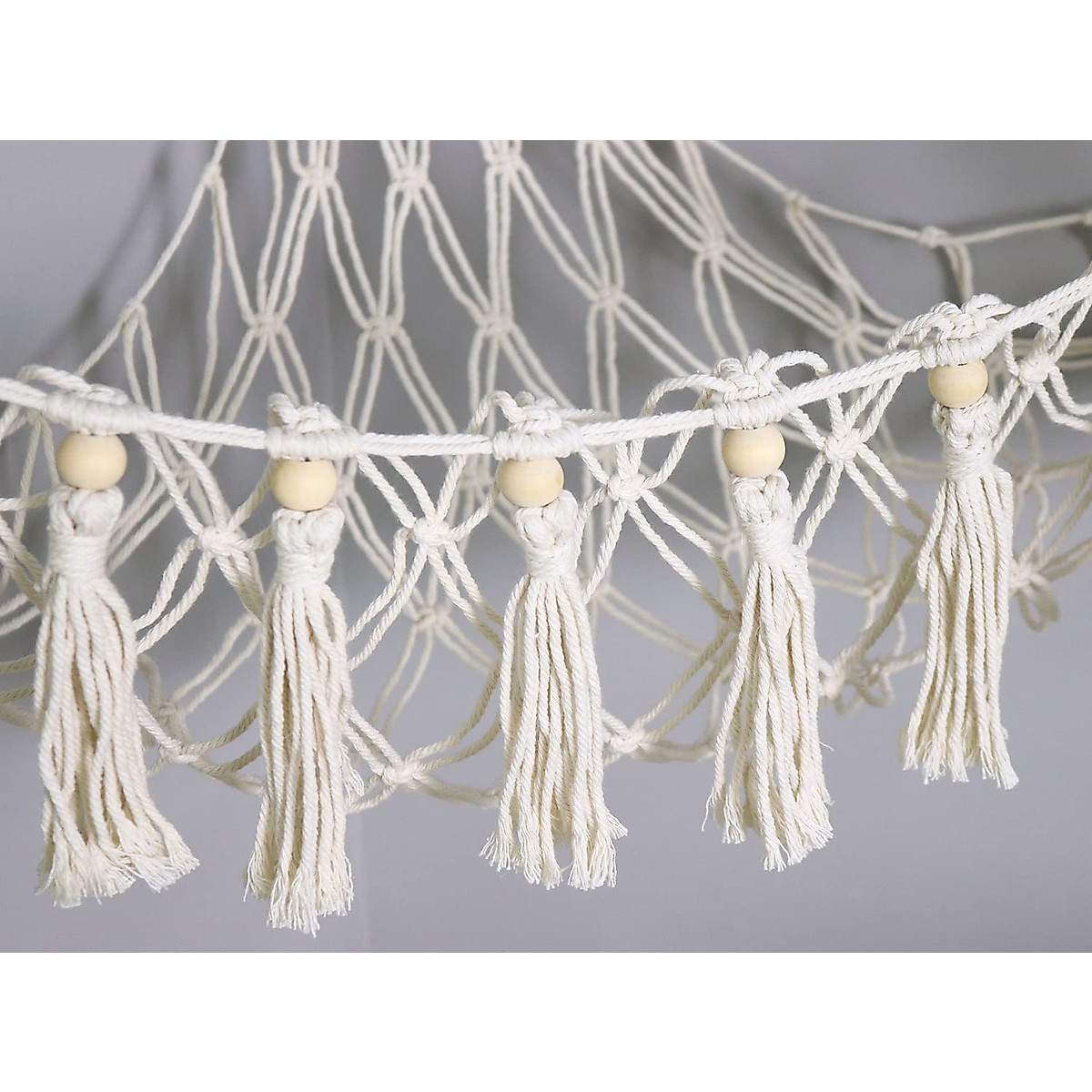 Treezea Stuffed Animal Hammock Macrame with Star Light- Boho Toy Hammock - Stuff Animal Organizer Corner Storage Hanging Fringe - Stuffed Animal Holder Net Tassels for Nursery Décor