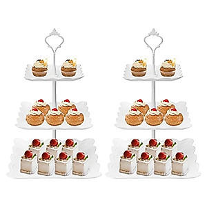 Coitak Plastic Cupcake Stands, 3 Tier Cupcake Stand, Dessert Tower Tray for Tea Party, Baby Shower and Wedding (2 Pack) (Square)