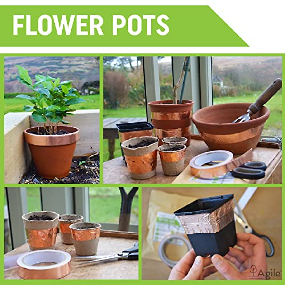 Agile Home and Garden Copper Tape - 40ft Copper Foil Tape Conductive Adhesive - 0.8" Wide Electrical Conductive Tape - Outdoor and Indoor Copper Tape - EMI Foil