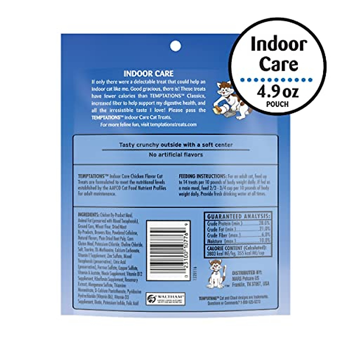 TEMPTATIONS Indoor Care Crunchy and Soft Cat Treats, Chicken Flavor, 4.9 oz. Pouch (Pack of 10)