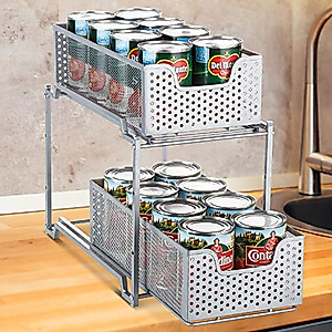 Bextsware Auledio Stackable 2 Tier Under Sink Cabinet Organizer with Sliding Storage Drawer, Silver