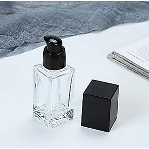 QUUPY 2Pcs 15ml/0.5oz Empty Clear Square Glass Emulsion Essence Bottle With Black Pump Head Cosmetic Foundation Travel Vials Containers Holder For Lotion Cleanser Essential Oils Liquids Body Cream
