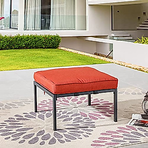 LOKATSE HOME Patio Footstool Outdoor Ottoman Furniture with Soft Thick Cushion for Garden Yard, Red