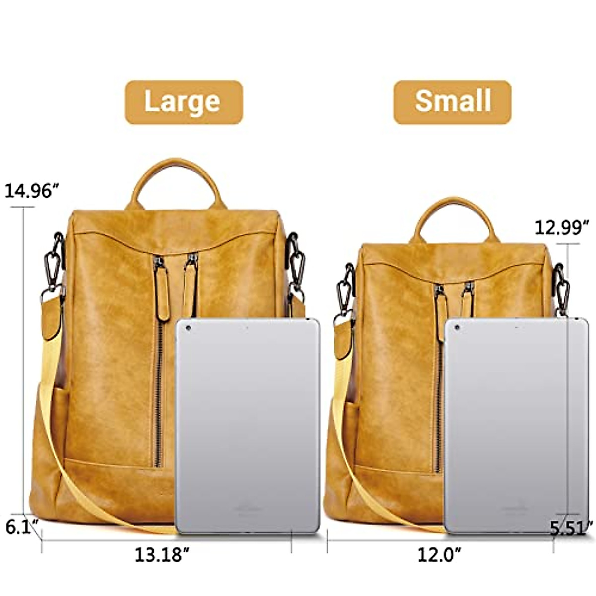 BROMEN Backpack Purse for Women Leather Anti-theft Backpack Fashion College Shoulder Handbag Yellow