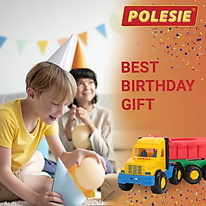 Polesie Plastic Dump Truck Toy - Construction Vehicle Toys for Toddlers Beach Toys for Toddlers - Sandbox Toys for Toddlers Age 2-4 - Construction Trucks for Boys - Yellow/red
