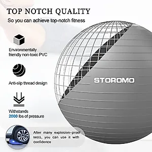 STOROMO Exercise Ball,Yoga Ball(with Exercise Tutorial)，Extra Thick Non-Slip,Holds 2500 lbs, Workout Ball for Pregnancy Birthing and Balance Stability (Silver, 45cm/17.7in)
