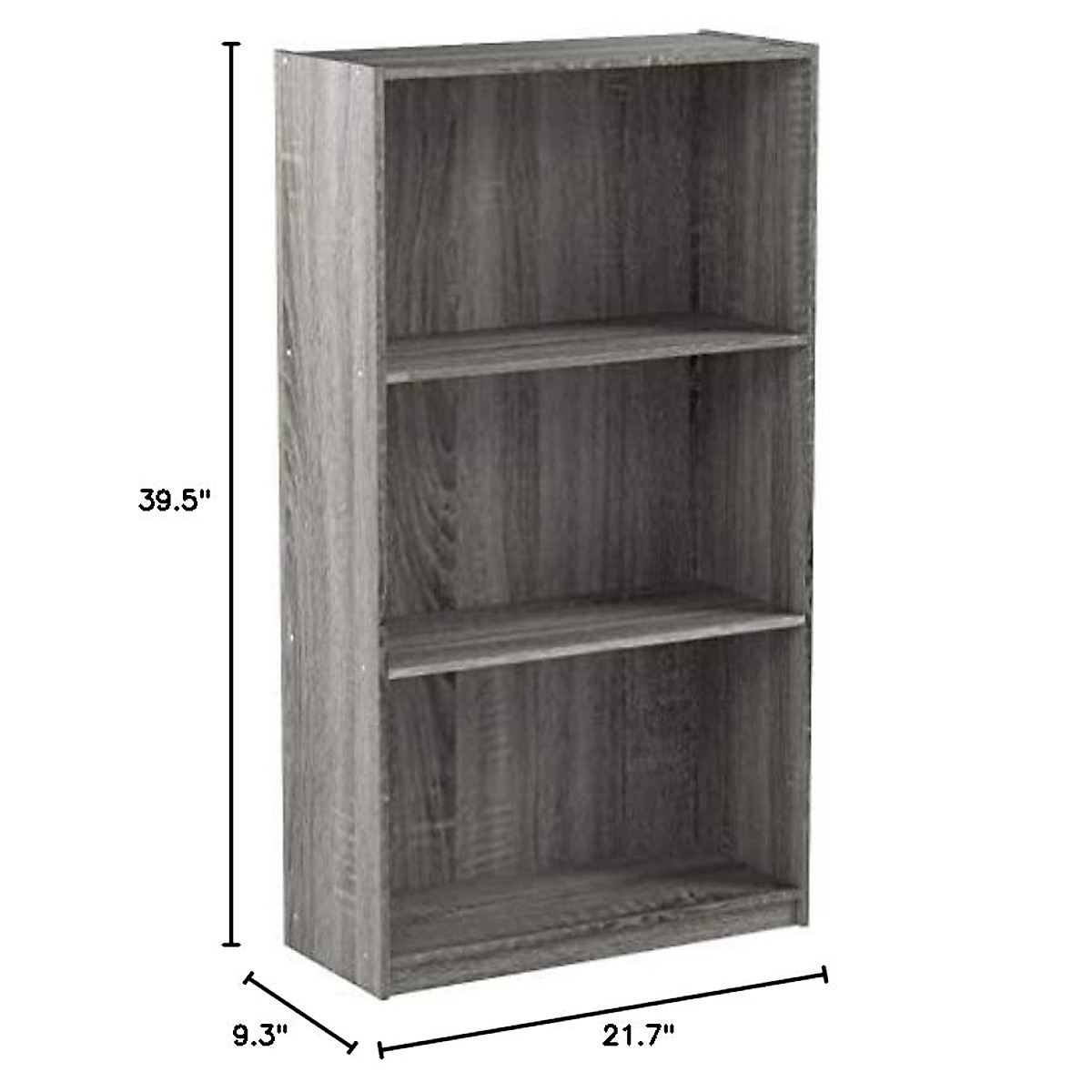 Furinno Basic 3-Tier Bookcase Storage Shelves, French Oak Grey