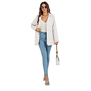 LYANER Women's Casual Long Sleeve Work Office Suit Cardigan Blazer Jackets with Pockets White X-Large