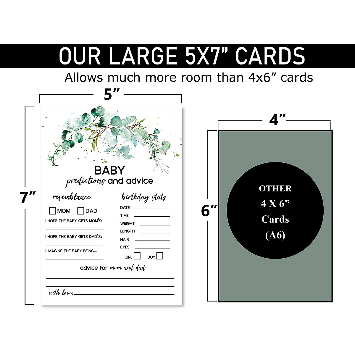 All Ewired Up 25 Baby Shower Predictions and Advice Cards Greenery Eucalyptus Sage Gender Neutral Baby Shower Games and Activities (Large 5X7)