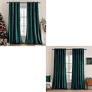 MIULEE Blackout Velvet Curtains Solid Soft Dark Green Thermal Insulated Soundproof Room Darkening Curtains/Drapes for Living Room Bedroom 52 x 96 Inch(2 Panels Grommet and 2 Panels Back Tab)