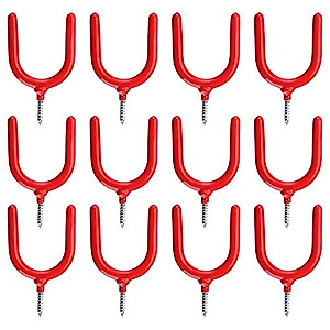 Yesland 12 Pack Screw-in Hooks Tool, Red Vinyl Coated Steel Wall Mount Utility U-Hooks Storage Household Hooks Tool Holders for Garden Tools, Shovels, Rakes & Workshop Organizer
