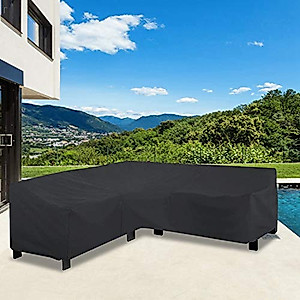 COOSOO Patio Sofa Cover Sectional Waterproof V Shape Corner Sofa Cover Outdoor Dust-Proof Anti-UV Furniture Couch Cover for Lawn Garden Yard Indoor with Windproof Buckle Extra Large Black