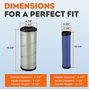 Hipa Inner & Outer Air Filter for Kawasaki 11013-7045 11013-7044 25 083 01-S 25 083 04-S 841497 821136 AF25552 AF25551 P821575 P822858 M131802