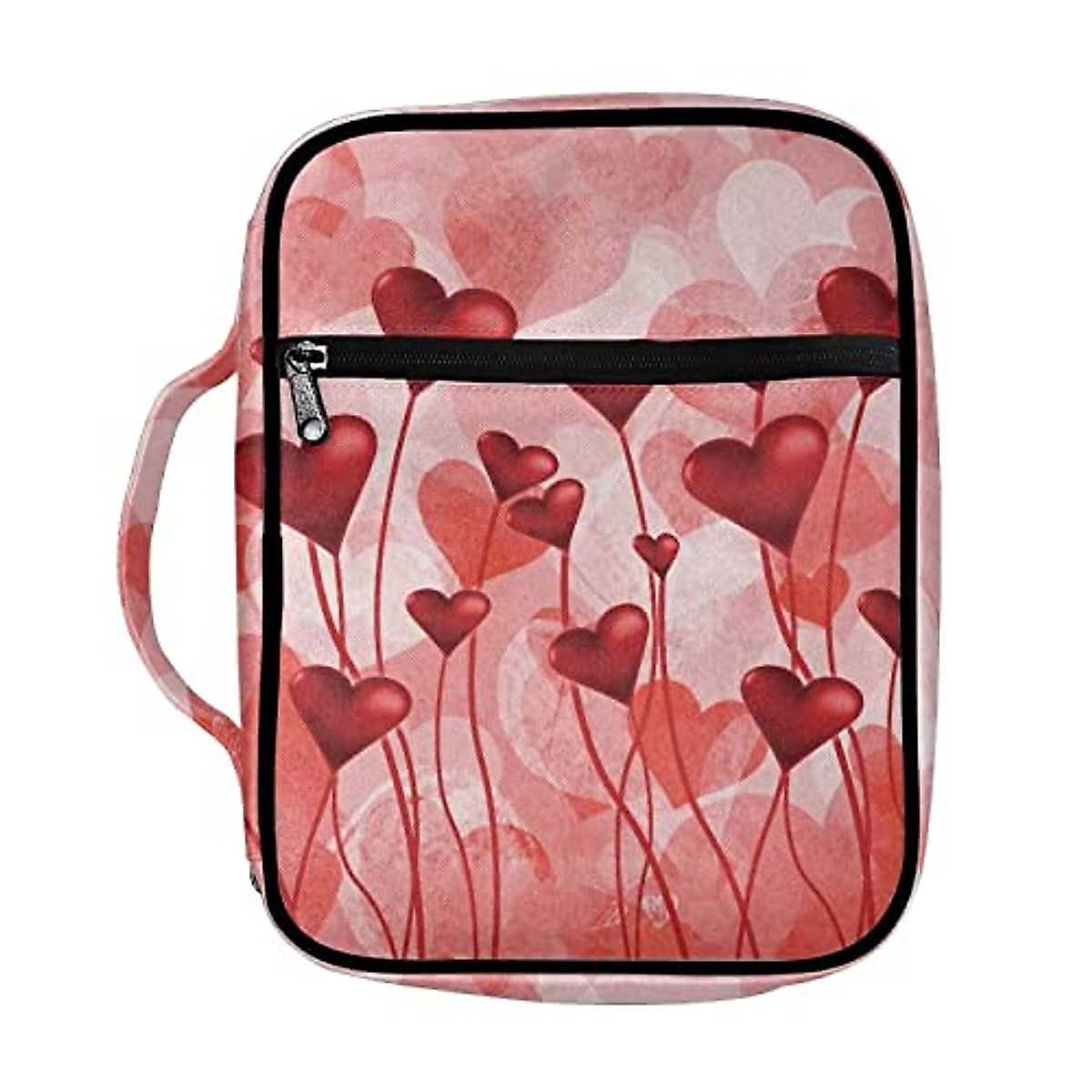 AFPANQZ Love Heart Bible Cover for Womens Church Bag Carrying Book Case Bible Protective with Zipper Pocket Handle Multi Function Book Covers Pink Valentine's Day