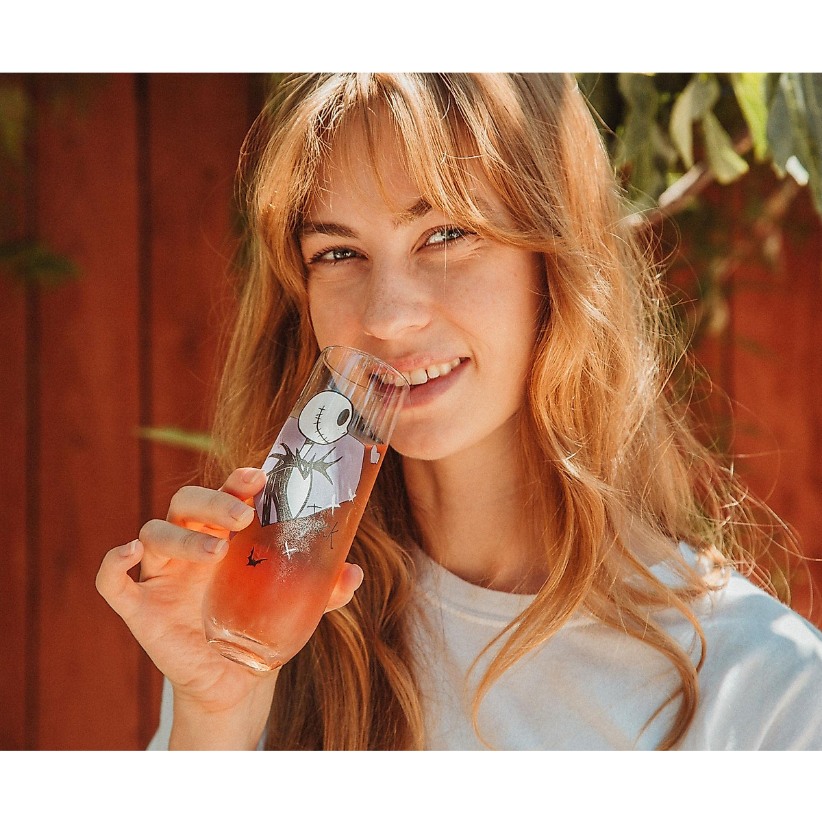 Disney The Nightmare Before Christmas Jack and Sally 9-Ounce Stemless Fluted Glassware, Set of 2 | Toasting Champagne Glass Cups For Wine, Mimosas, Cocktails | Home Bar & Kitchen Essentials