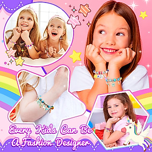 AMAZING TIME 130 Pieces DIY Charm Bracelet Making Kit Including Jewelry Beads, Snake Chains for Girls Teens Age 8-12 Unicorn Mermaid Gifts Christmas Stocking Stuffer